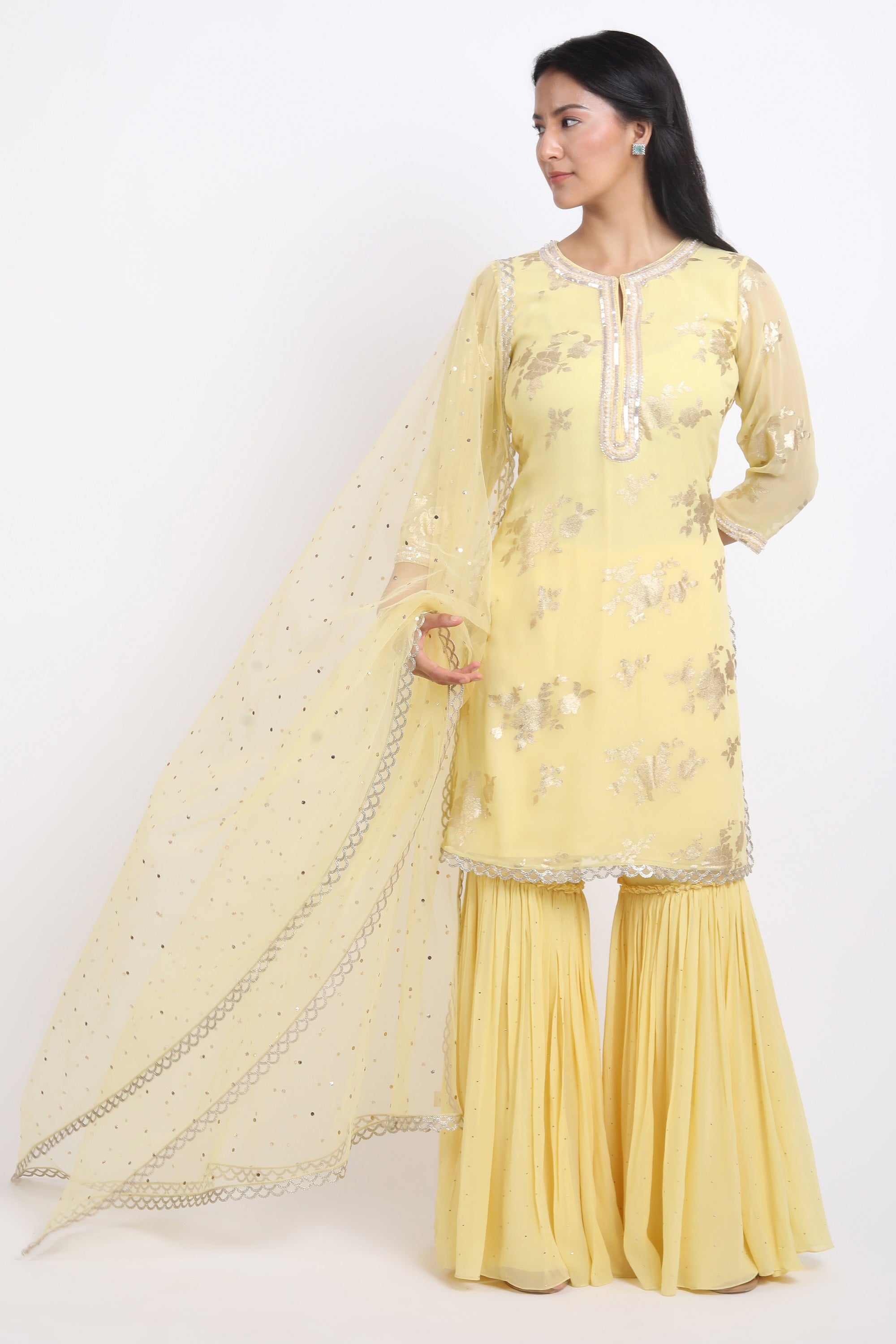 Yellow Foil Print Garara Set – Summer By Priyanka Gupta