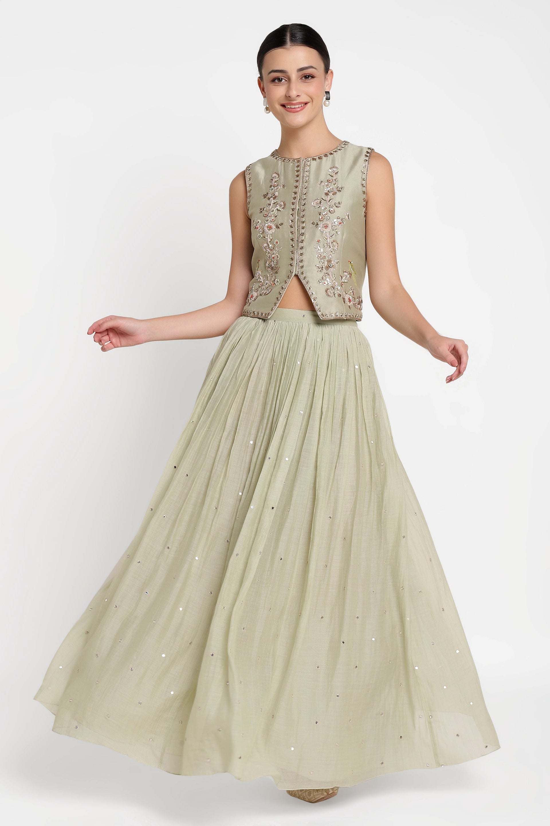 Sage Green Noor E Phool Skirt Top – Summer By Priyanka Gupta